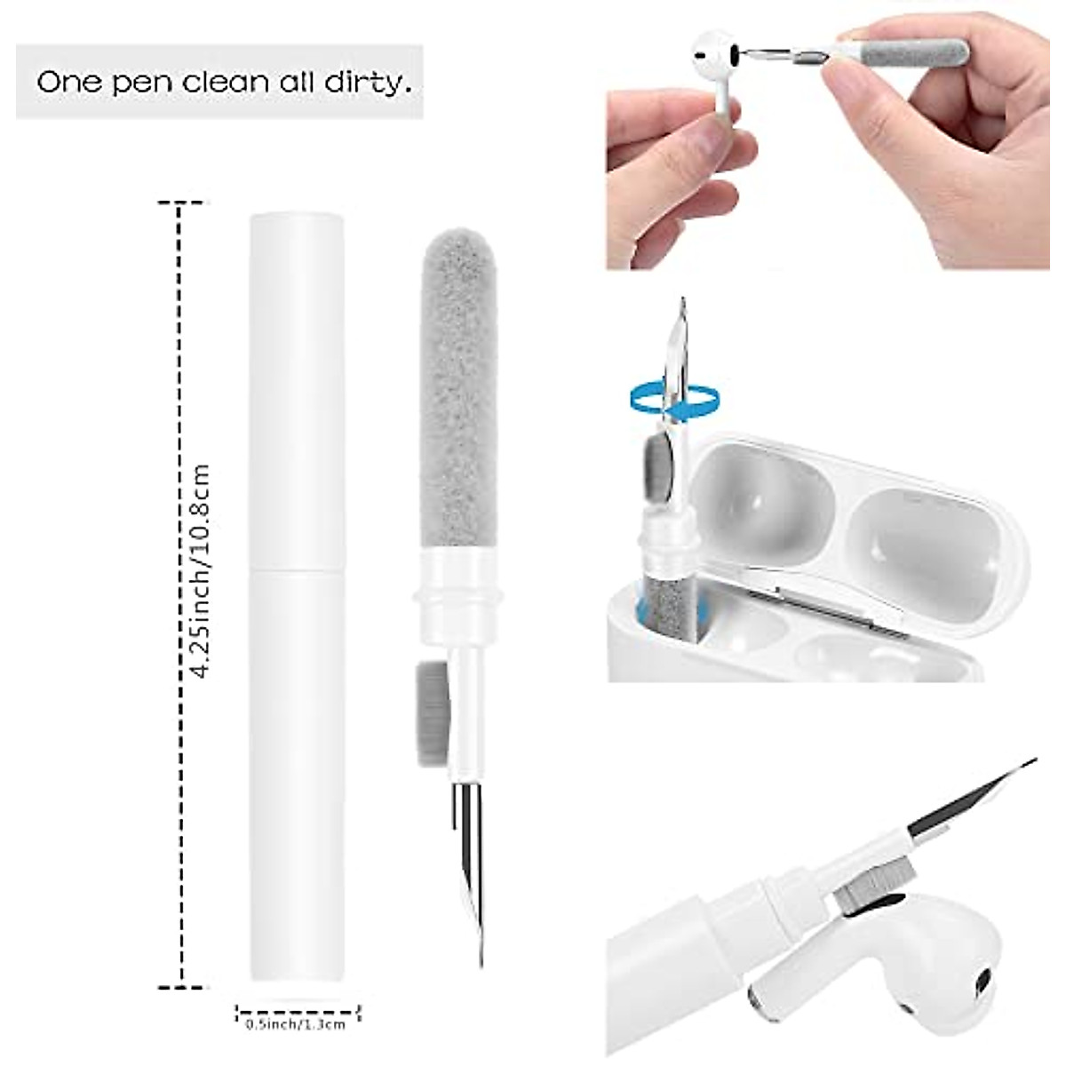 2 PCS Bluetooth Earbuds Cleaning Pen for Airpods - 3 in 1 Wireless Headphones Cleaning Kit Portable Earphone Brush Multifunctional Cleaner Kits for Earphones Charging Ports Mobile Phone, White