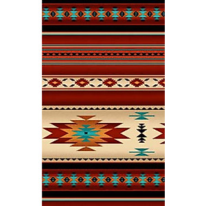Southwest Terracotta Fabric, Teal Blanket Stripe, Navaho Designs, Tucson, by Yard