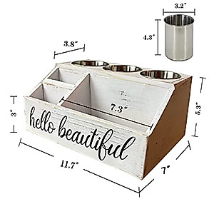 Rustic Wood Farmhouse Bathroom Hair Tool Organizer - Makeup Organizer - Vanity Tray - Vanity Organizer for Bathroom Counter - Hair Dryer Holder - Blow Dryer Holder - Bathroom Counter Tray 12" x7”