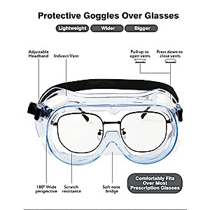 MELASA Safety Goggles ANSI Z87.1, Anti-Fog Protective Lab Goggles, Eye Protection Goggles, Adjustable,Lightweight