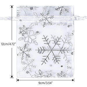 jijAcraft 50PCS White Christmas Organza Bags - 4x6 inch Snowflake Bags for Christmas, Xmas Favor Bags with Drawstring - Sheer Organza Bags for Christmas, Winter Party Gift, Jewelry Bags