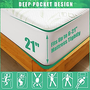 JamRest Waterproof Mattress Protector Queen Size, Viscose Cooling Breathable Mattress Cover, Fitted Deep Pocket Mattress Pad Cover Stretches up to 22 Inches, Noiseless Soft Bed Cover