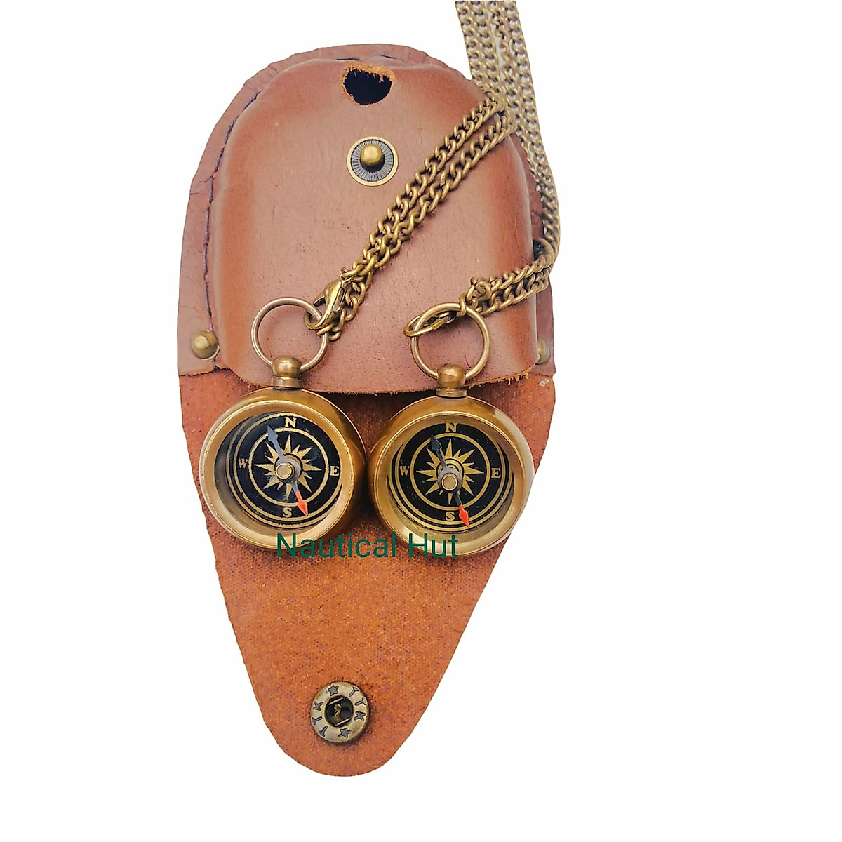 Nautical Hut Your Tommy Your Tubbo Brass Locket Nautical Pocket Compass with Leather Carry