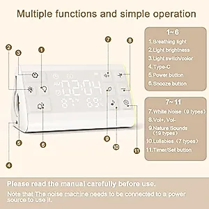 Greengines White Noise Machine with 35 High Fidelity Soothing Sounds, Sleep Sound Machine with 7 Colors Night Lights for Sleeping, Built-in Alarm Clock,Temperature and Humidity for Baby, Adults