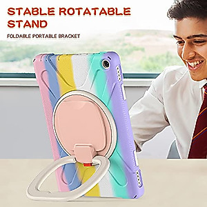 KENOBEE All-New Fire HD 10 & Fire HD 10 Plus Tablet (10.1", 11th Generation, 2021) Case, 360 Rotating Stand Multi-Functional Grip Rugged Heavy Duty Shockproof Protective Kickstand Cover,Rainbow Pink