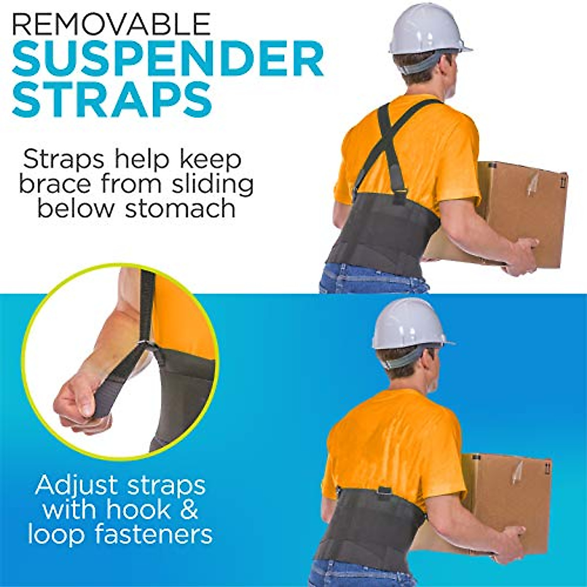 BraceAbility Industrial Work Back Brace | Removable Suspender Straps for Heavy Lifting Safety - Lower Back Pain Protection Belt for Men & Women in Construction, Moving and Warehouse Jobs (Large)
