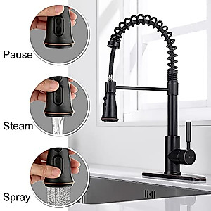 SOKA Kitchen Faucet Oil Rubbed Bronze Commercial Kitchen Sink Faucet with Pull Down Sprayer Kitchen Faucet Bronze with Deck Plate Single Handle Modern Rv Kitchen Faucet ORB, 3 Function Laundry Faucet
