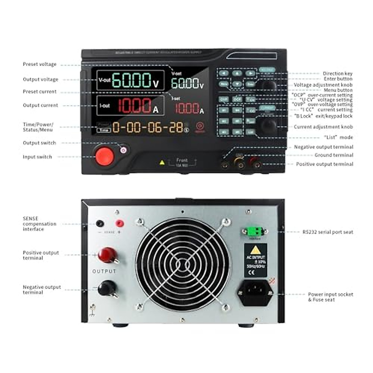 Arionyx Variable Switching DC Regulated Lab Programmable 15V 60A Laboratory Bench Dc Power Supply Mobile Repair(220V,RS232_15V 60A 10MV 10MA)