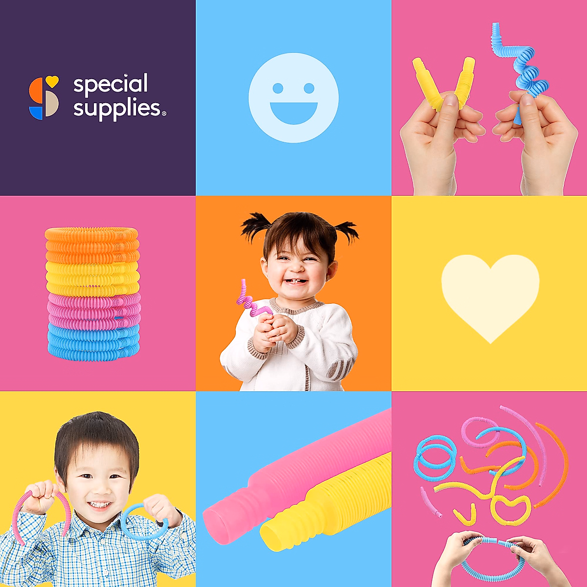 Special Supplies Fun Pull and Stretch Tubes for Kids - Pop, Bend, Build, and Connect Toy, Provide Tactile and Auditory Sensory Play, Colorful, Heavy-Duty Plastic (Primary-12)