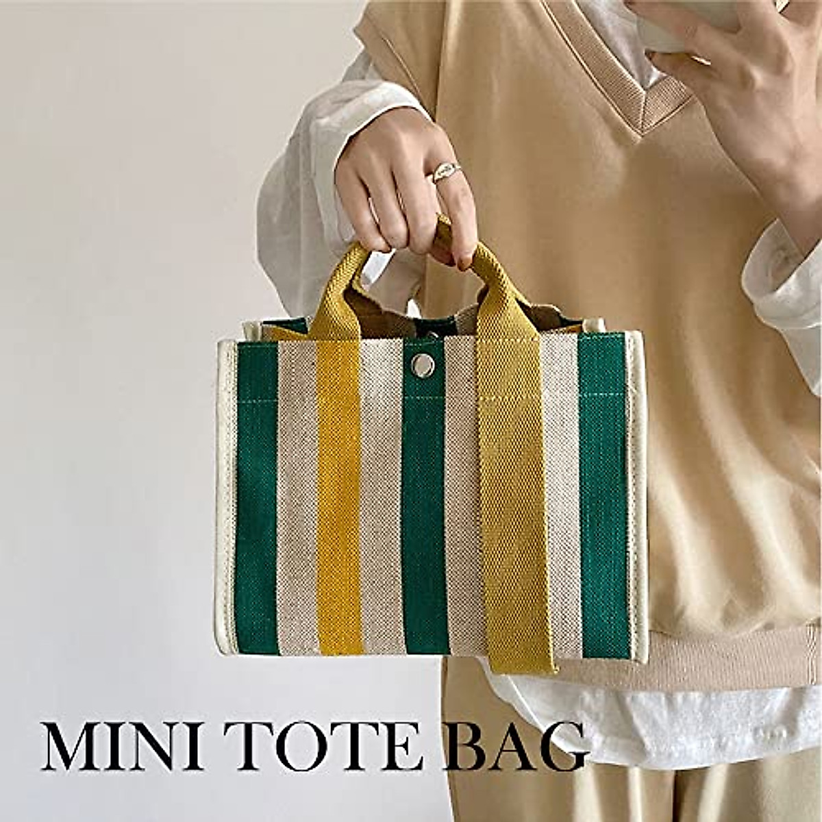 UERRUAM Canvas Tote Bag for Women Small Aesthetic Crossbody Handbags Tote Bag with Pockets