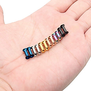 Lcolyoli Ear Gauges Tunnels Plugs Stainless Steel Screwed Flesh Expander Earrings Body Piercing Jewelry with Double Flared Set for Women Men 8G 12 Pieces Silver Rose Gold Black Blue Rainbow