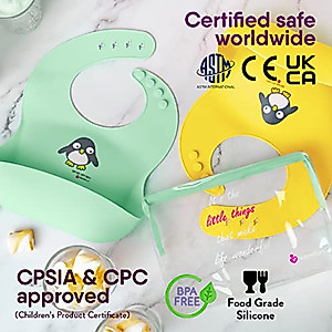 NatureBond Waterproof Baby Bibs, Silicone Weaning Bibs for Babies & Toddlers, Set of 2 w/Carry Pouch | Comfortable Soft 4 buttons Bib