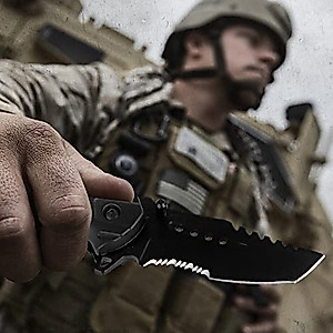 Coolseed Folding Pocket Knife 3.7” Stainless Steel Blade with Black-Oxide Coating with Nylon Handle for Camping Hunting Survival Indoor and Outdoor Activities Camping (pure black)