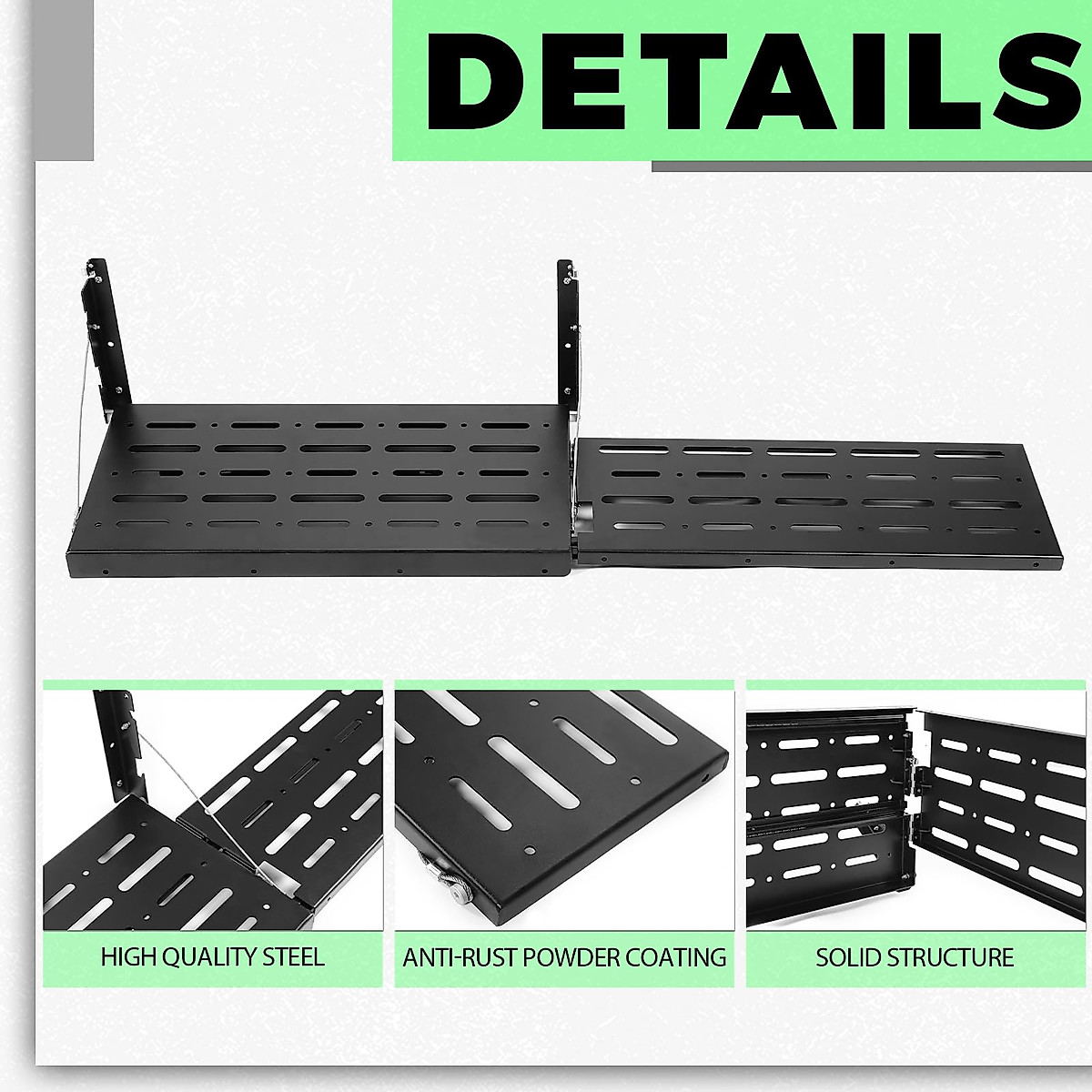 KUAFU Rear Foldable Door Tailgate Table Compatible with 2007-2018 Jeep Wrangler JK Luggage Storage Rack Cargo Carrier Shelf Black Steel Support up to 75lbs