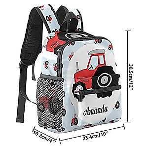 Personalized Red Black Tractor Pattern School Backpack with Name Preschool Bag for Children Kids