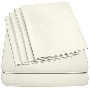 Queen Sheets Ivory - 6 Piece 1500 Supreme Collection Fine Brushed Microfiber Deep Pocket Queen Sheet Set Bedding - 2 Extra Pillow Cases, Great Value, Queen, Ivory