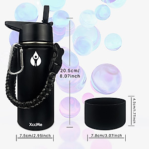 XccMe Kids Stainless Steel Water Bottle,16oz Kids water bottle for School,Insulated Kids Thermos with Straw Lid,Silicone Boot,16 Personalize Dinosaur Stickers and Paracord Handle(Red)