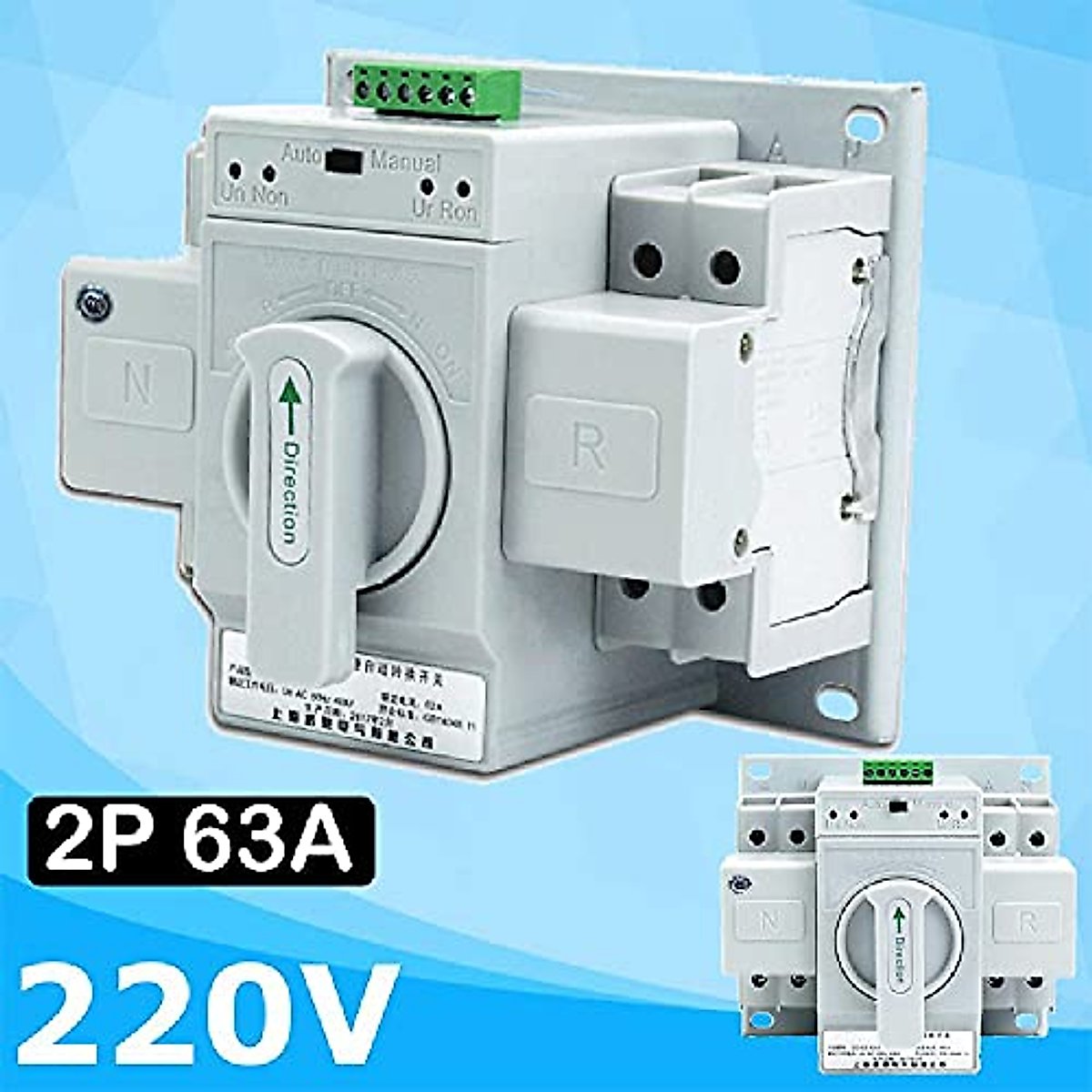 AC 220V/110V 2P 63A Dual Power Automatic Transfer Switch Dual Power Generator Changeover Switch 50HZ/60HZ Automatic and Manual