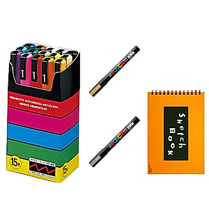 Uni-posca Paint Marker Pen SPECIAL (b-set) , Mitsubishi Pencil Uni Posca Poster Color Marking Pens Fine Point 15 Colours (PC-3M15C), Gold and Silver -Japan Import