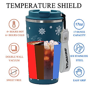 GEMFUL Travel Coffee Mug 17 oz Tumbler Gifts Screw Top Termos Fits in Car Cup Holder for Lover Female or Male