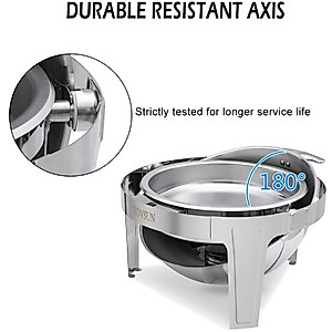 ROVSUN 3-Pack Roll Top Chafing Dish Buffet Set,6 Quart Full Size Pan Chafer, NSF Stainless Steel Round Set with Food Pan, Water Pan for Wedding, Parties, Banquet, Catering Events