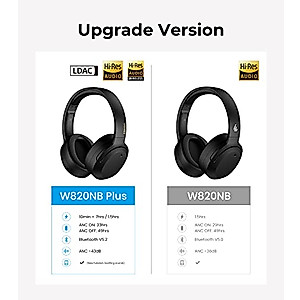 Edifier W820NB Plus Hybrid Active Noise Cancelling Headphones - LDAC Codec - Hi-Res Audio Wireless & Wired - Fast Charge - 49H Playtime - Over Ear Bluetooth V5.2 Headphones- Black