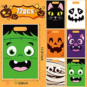 CCINEE 72 Pcs Halloween Goodie Candy Bags Large Trick-or-Treat Bags with Handle Plastic Gift Bag Party Favor Supplies for Halloween Party Favor