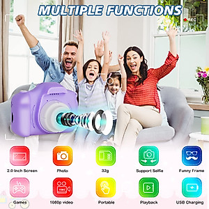 Upgrade Toddler Camera, HD Digital Video Cameras for Toddler, Kids Selfie Camera Toys with 32GB SD Card for 3 4 5 6 7 8 9 Year Old Girls and Boys, Christmas Birthday Gifts for Boys - Purple