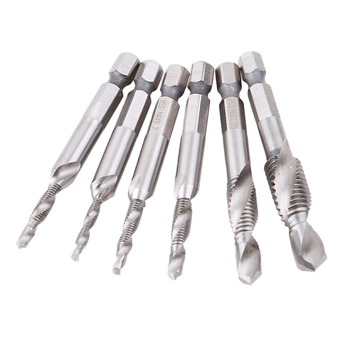 CH 6pcs/set HSS High Speed Steel Thread Spiral Screw Metric Composite Tap Drill Bit Tap