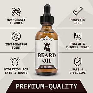 Striking Viking Beard Oil Conditioner, Unscented for Men (Large 2 oz) - All-Natural Argan & Jojoba Formula - Softens, Smooths & Strengthens Beard Growth