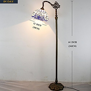 WERFACTORY Tiffany Floor Lamp Navy Blue White Stained Glass Arched Lamp 12X18X64 Inches Gooseneck Adjustable Corner Standing Reading Light Decor Bedroom Living Room S003B Series