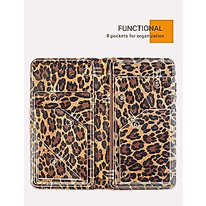 Server Book for Waitress Book with Zipper Pocket, 5x9 Leopard Magnetic Closure Server Wallet with Money Pocket and Zipper Pouch, Restaurant Waitstaff Organizer Fit Server Apron