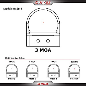 C-MORE Systems Micro Red Dot Sight RTS2B V5 Plus Rail Mount, 3 MOA, 1x Magnification, Made of Aircraft Grade Aluminum, Ultra Bright, All Weather, Waterproof, Lightweight, Matte Black Finish