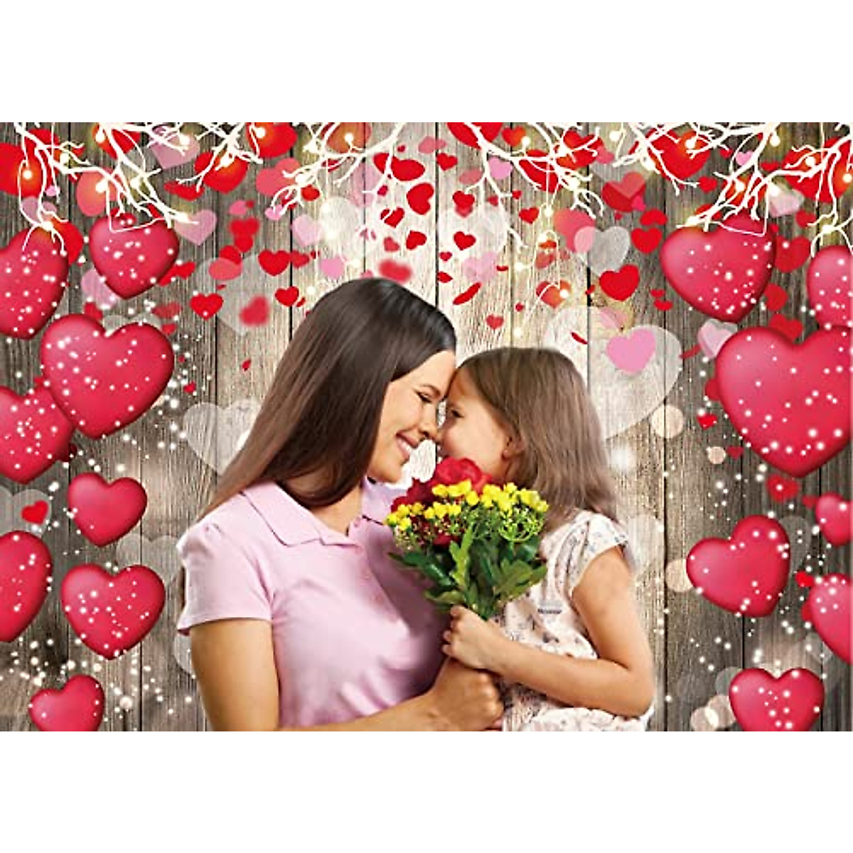 CYLYH 7x5ft Valentine's Day Backdrop Rustic Wood Backdrop Red Love Heart Valentine's Day Backdrops Photography Mother's Day Backdrops Party Bridal Shower Kid Birthday Party Decor Banner