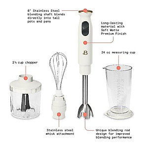 Beautiful 2-Speed Immersion Blender with Chopper & Measuring Cup, White Icing by Drew Barrymore