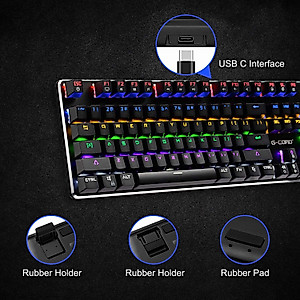 G-Cord Wireless Gaming Keyboard Mechanical, Wired Keyboard LED Backlit, 104 Keys Full Size, Aluminum Top Frame