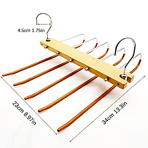 Beech Wooden Pants Hangers Space Saver - Trouser Hanger, Space-Saving Multiple 5-in-1 Stainless Steel Extendible, Foldable Multi Magic Wardrobe Clothes Hanger Holder, Standard