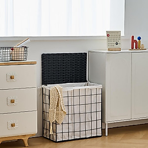 Mxfurhawa Laundry Hamper, 115.8L Laundry Basket with PP Lid, Clothes Hamper, with Divided Removable Liner Bag, Large Capacity Iron-Made Laundry Sorter Clothes Hamper for Bedroom,Bathroom (black)