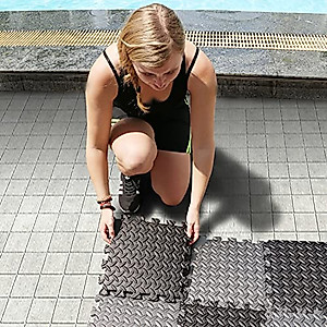 A2ZCARE Puzzle Exercise Mat with EVA Foam Interlocking Tiles - Interlocking Floor Mats for Gym Equipment - Ideal for Home Gym, Aerobic, Yoga and Pilates (Black and Gray (12pcs with Border Tiles))