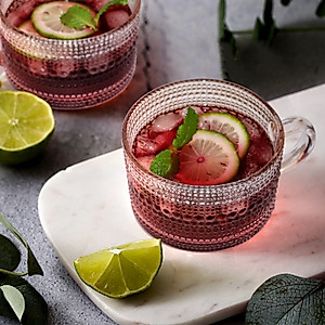 Anbanglin 4Set Vintage Coffee Mugs, Glass Cups with Spoons, 14OZ Elegant Embossed Tea Cups, Glass Coffee Cups for Ice Coffee, Cereal, Yogurt, Ideal Gift