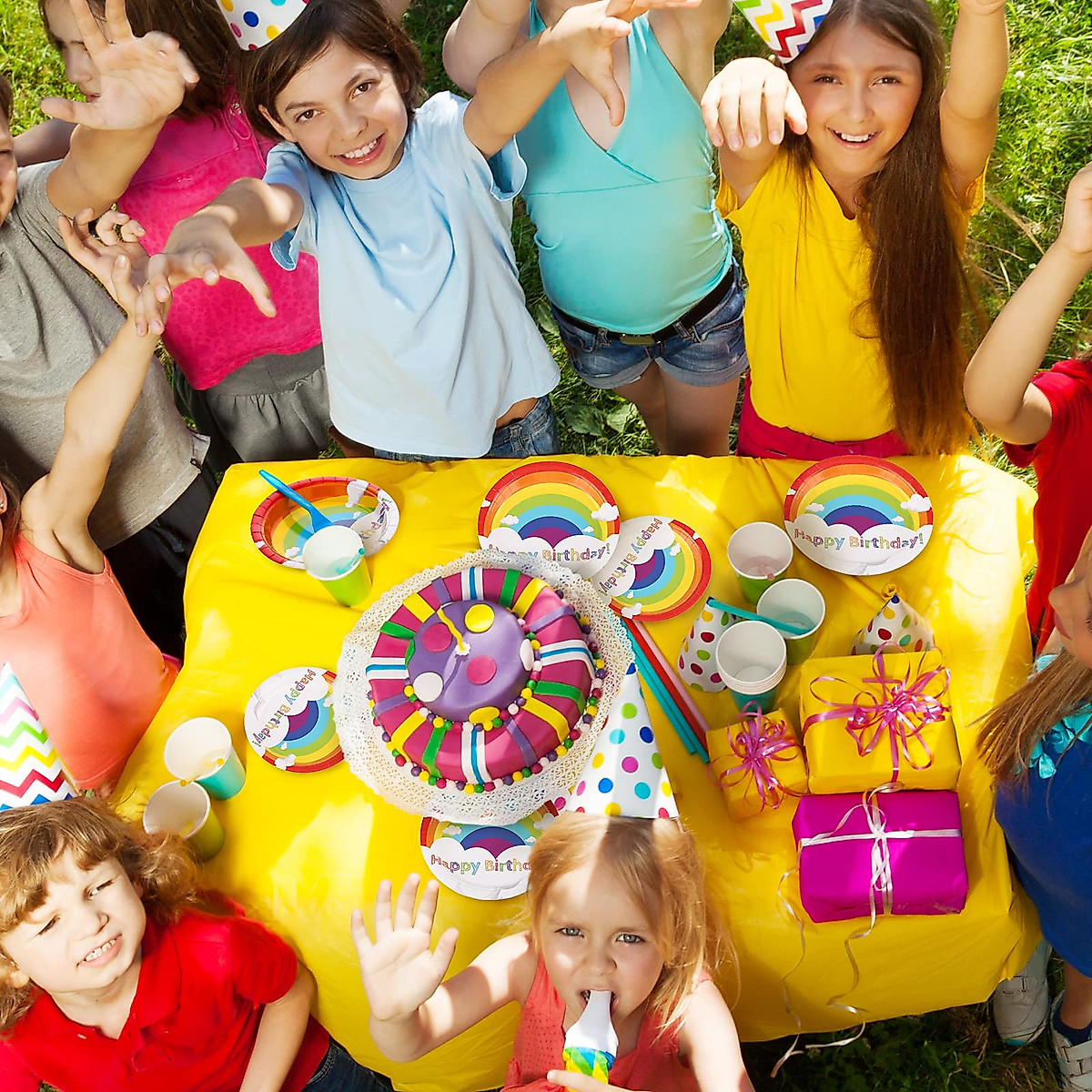 100 Pcs Rainbow Party Supplies Include 7 Inch Rainbow Party Plates 9 Inch Party Plates Napkins and Tableware Forks Spoons for 20 Guests Birthday Party Decorations(Rainbow Style)