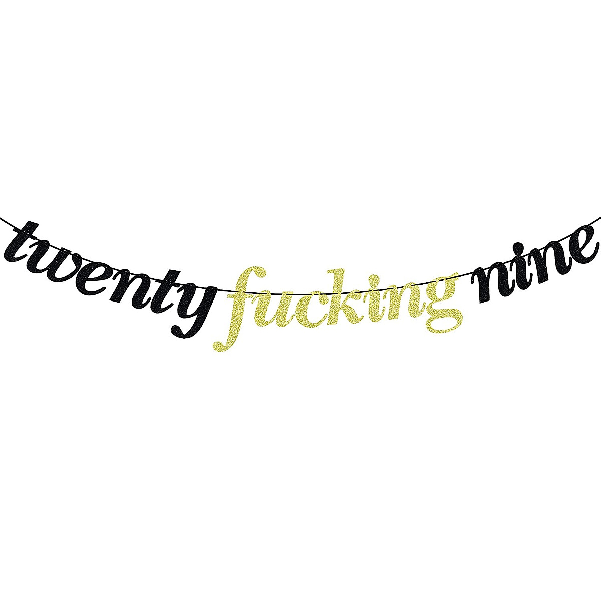 YotaWish Glitter Twenty Fucking Nine Banner - Happy 29th Birthday Decor - Hello 29, Cheers to 29 Years Party Decoration Supplies, Gold