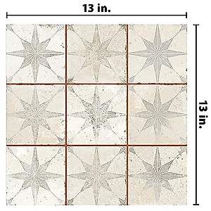 SomerTile FPEHMSW Harmonia Kings Star White 13" x 13" Ceramic Floor and Wall Tile