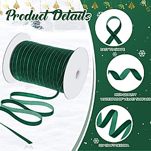 Syhood 100 Yards Christmas Ribbon Spool 3/8 Inch Rustic Crafts Gift Bows Ribbon Velvet Christmas Wreath Bow for Christmas(Green, 3/8 Inch x 100 Yard)