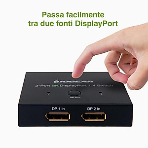 IOGEAR DisplayPort 1.4 Switcher 8K 60Hz - 2 Port Converter 2 in to 1 Out - HD Audio - GDP14SW2