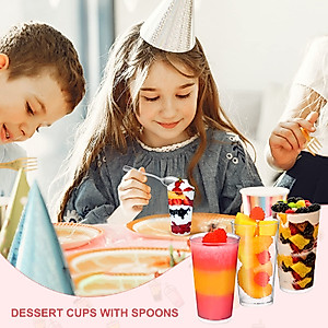 CHENGU 3 oz Clear Plastic Mini Dessert Cups with Spoons Shooter Round Dessert Cups Parfait Appetizer Cups Shot Glasses Disposable Tall Tumbler Shot Dessert Cups for Tasting Party Sample(200)