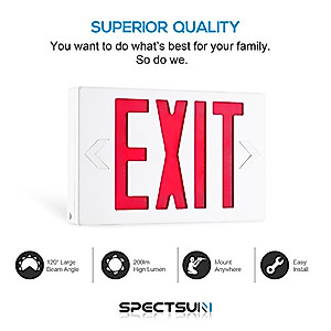 SPECTSUN Led Exit Sign with Battery Backup, Hradwired Red Exit Light LED - 6 Pack, Exit Sign Battery/Business Exit Sign Stencils/Exit Combo Light/Lighted Exit Signs/Emergency Exit Light