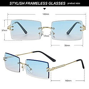 Gleyemor Rimless Rectangle Sunglasses for Women Mens Fashion Vintage Frameless Square Glasses with Gradient Lens (Blue/Pink)