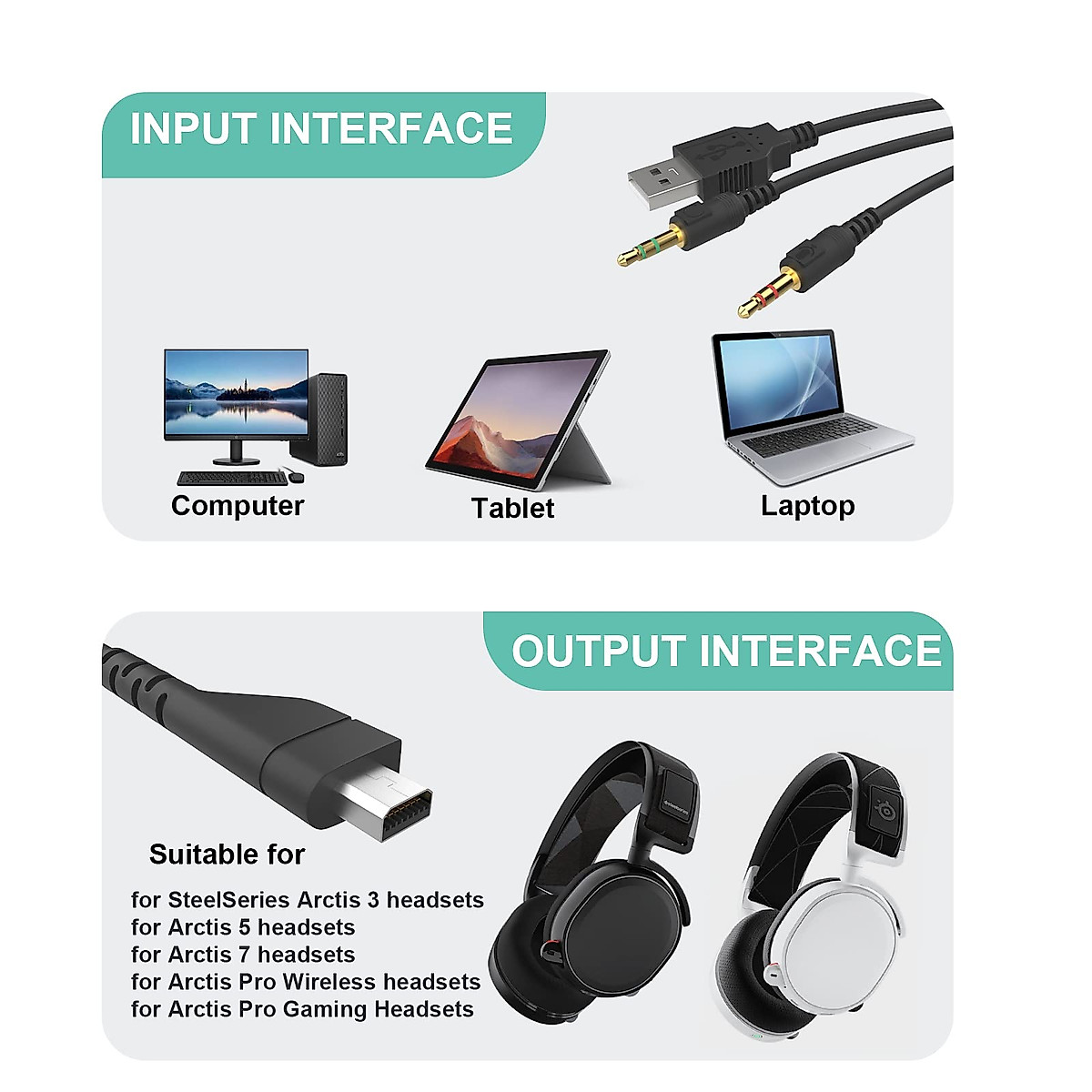 Replacement 3.5mm Arctis Headset Cord, Arctis 7 Audio Cable Wire Compatible with SteelSeries Arctis 5, Arctis 3, Arctis Pro Wireless, Arctis Pro Gaming Headsets to PC Laptop, 6FT