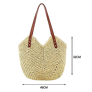 JQWSVE Straw Shoulder Bag for Woman, Large Handwoven Handle Tote bag, Retro Summer Beach Boho Rattan Handbag